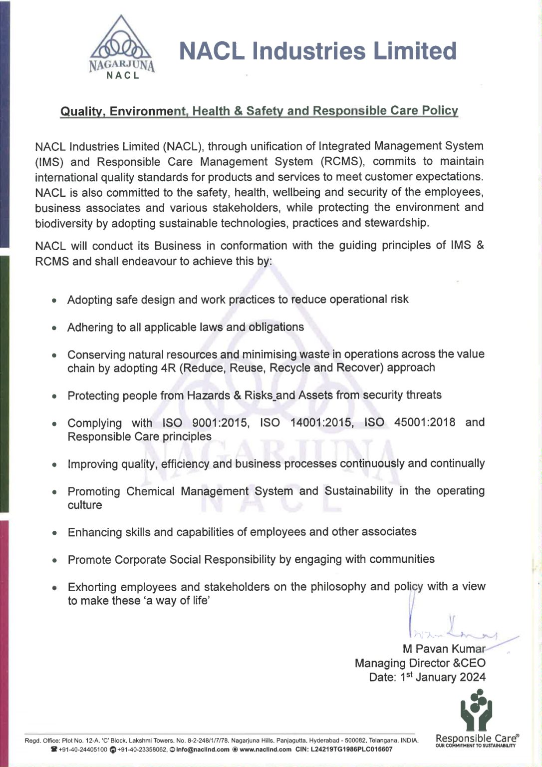 Sustainability | NACL Industries Ltd | Sustainable Agrochemical Solutions